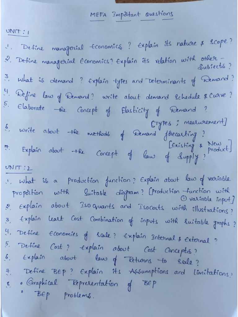 Mefa Important Questions | PDF