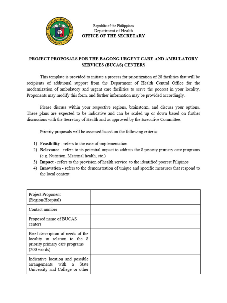 Project Proposals - Template For Proposals BUCAS Centers - Editable ...