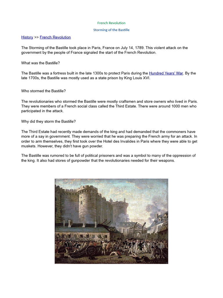 Storming of The Bastille | PDF | Military Of France | French Revolution