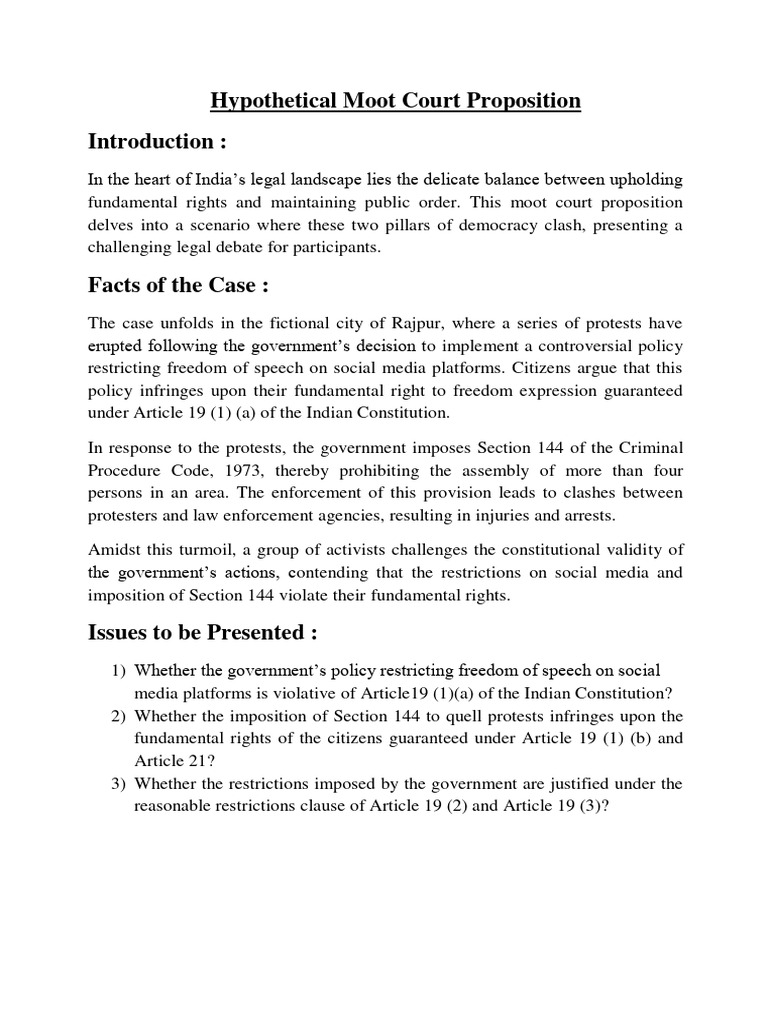Hypothetical Moot Court Proposition PDF | PDF