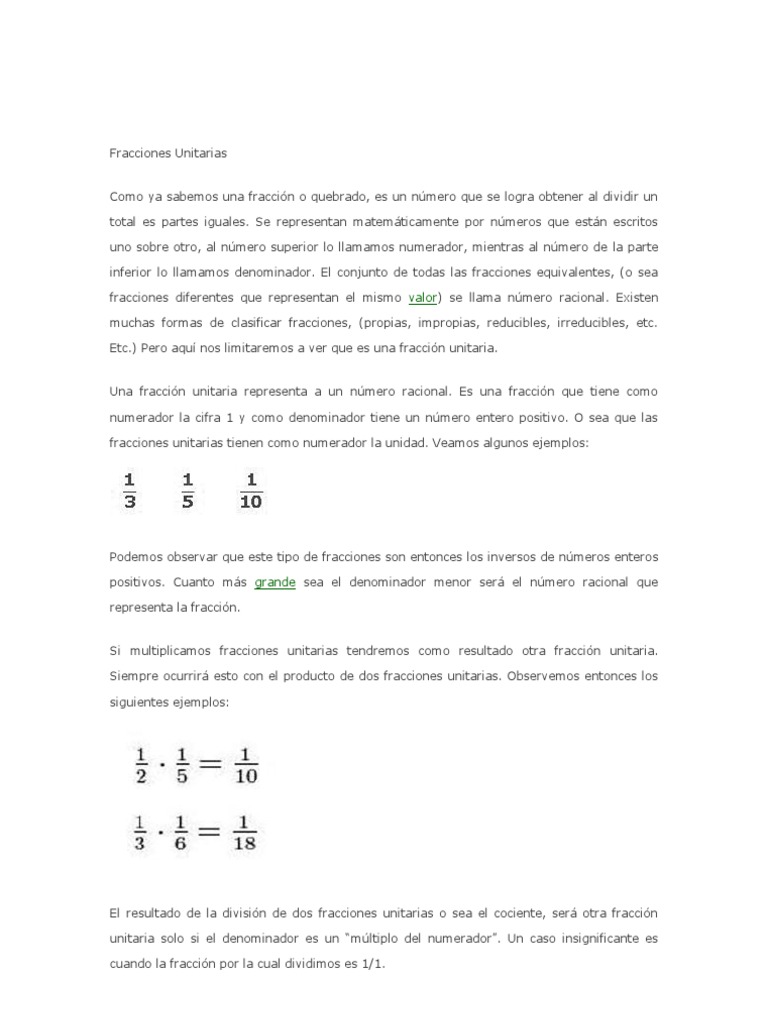 Introducción a Fracciones Unitarias | PDF | Fracción (Matemáticas ...