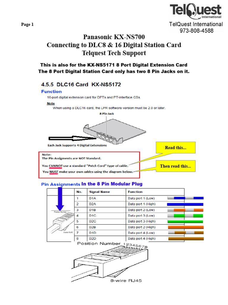 NS700 Connecting To DLC8 & 16 Digital Station Card | PDF