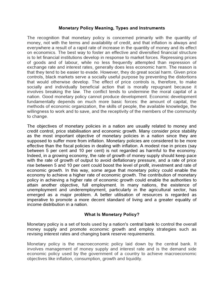 Monetary Policy | PDF | Monetary Policy | Interest Rates