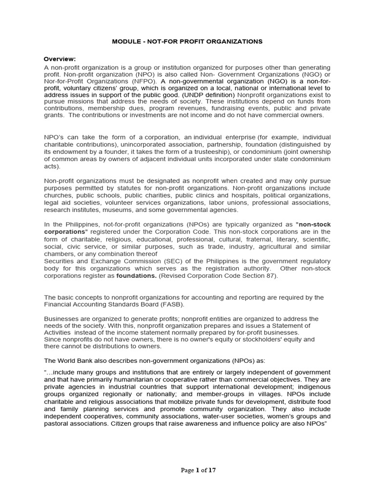 Instructional Materials For NPO | PDF | Nonprofit Organization | Revenue