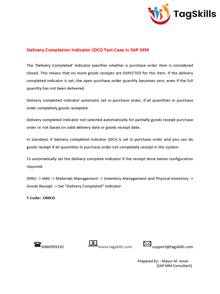 Delivery Completion Indicator (DCI) Test Case in SAP MM | PDF | Supply ...