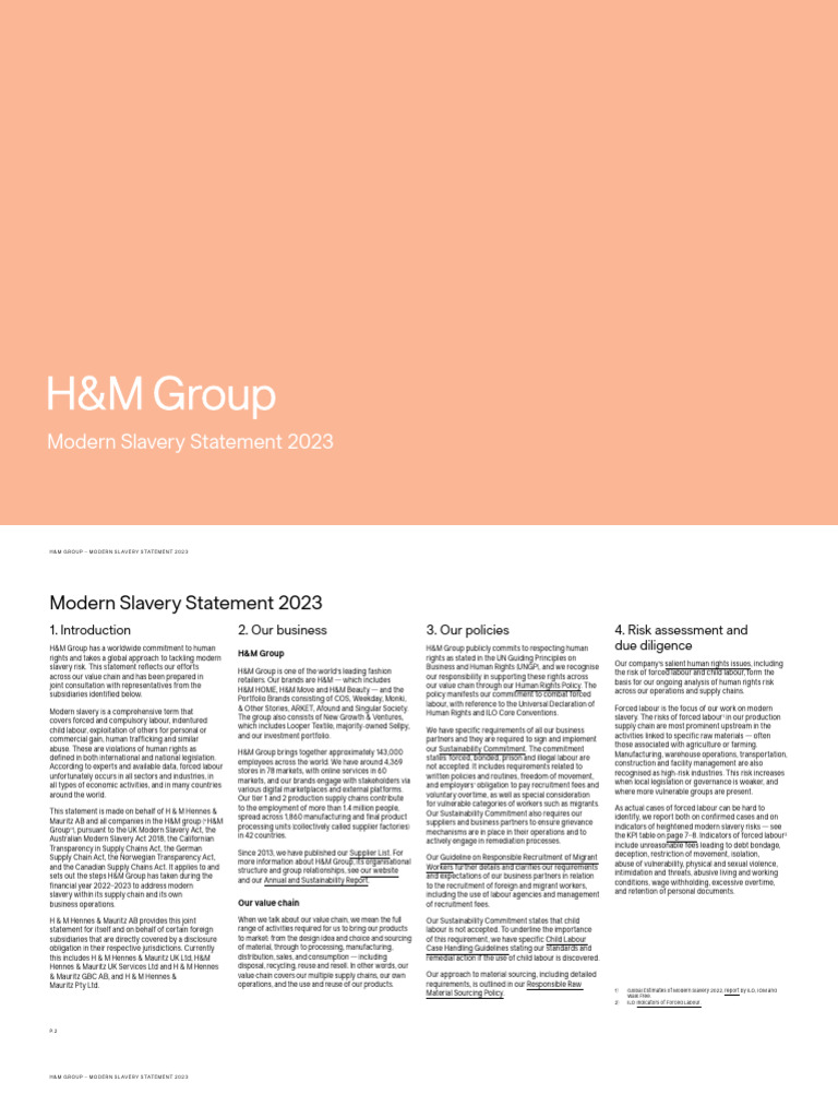 HM-Group-Modern-Slavery-Statement-2023 | PDF | Supply Chain | Due Diligence