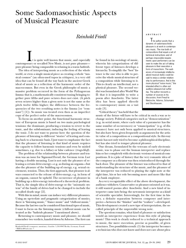 Some Sadomasochistic Aspects of Musical Pleasure | Sadomasochism | Harmony