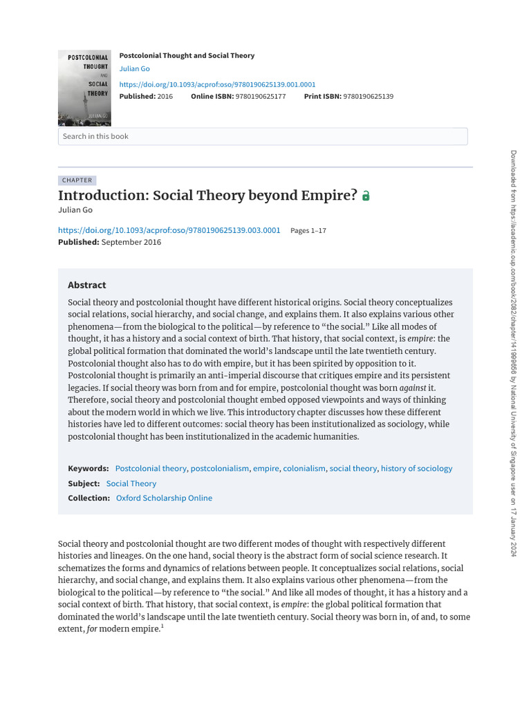 Julian Go 2016 Intro To Postcolonial Thought | PDF | Postcolonialism ...