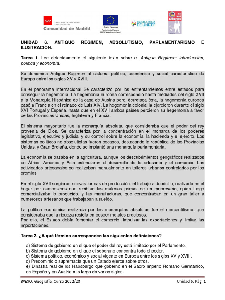 Antiguo Régimen y Ilustración en Europa | PDF | Era de iluminacion ...