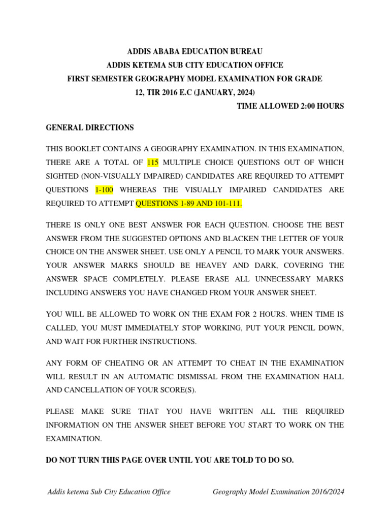 GEOGRAPHY MODEL EXAM FOR G-12 2016 ADDIS KETEMA | PDF | Plate Tectonics ...