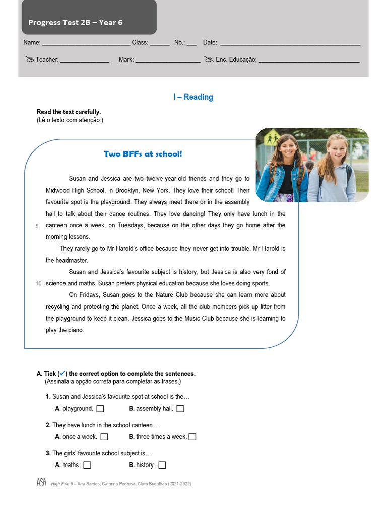 Progress Test2b Year6 2021 2022 | PDF