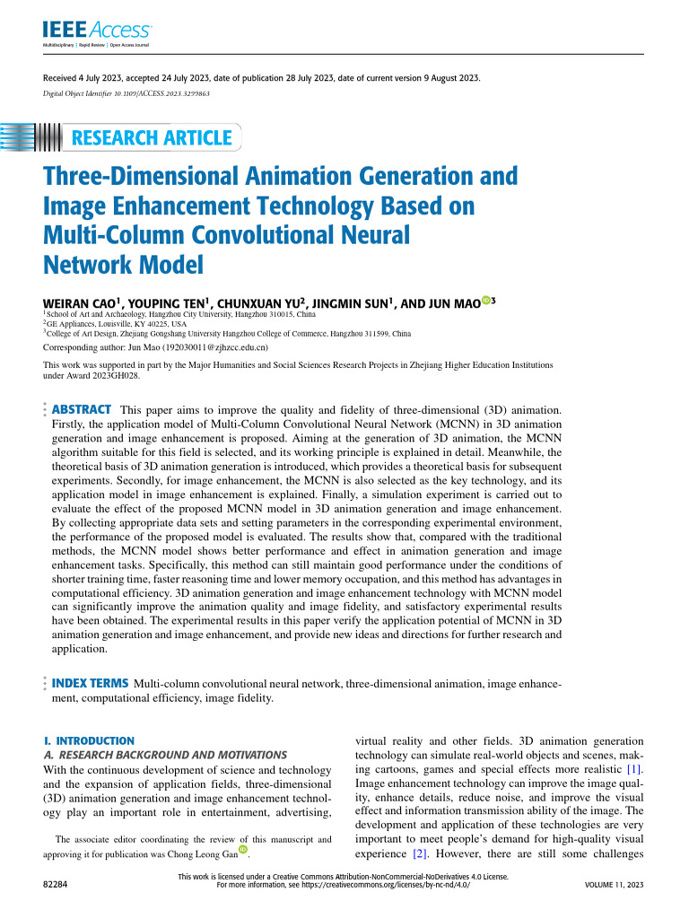Three-Dimensional Animation Generation and Image Enhancement Technology Based On Multi-Column ...
