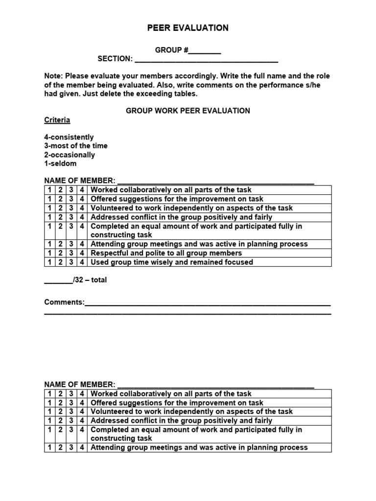 Group Peer Evaluation Form | PDF | Career & Growth