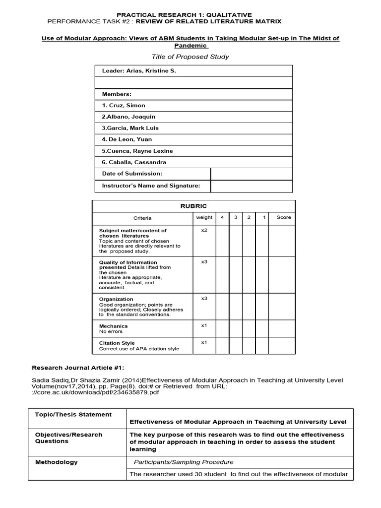 RRL MATRIX Sample For You | PDF | Survey Methodology | Educational ...