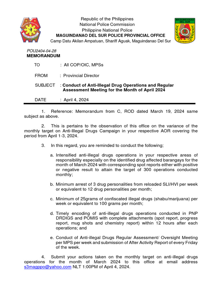 April 2024 Anti-Drug Operations Memo | PDF