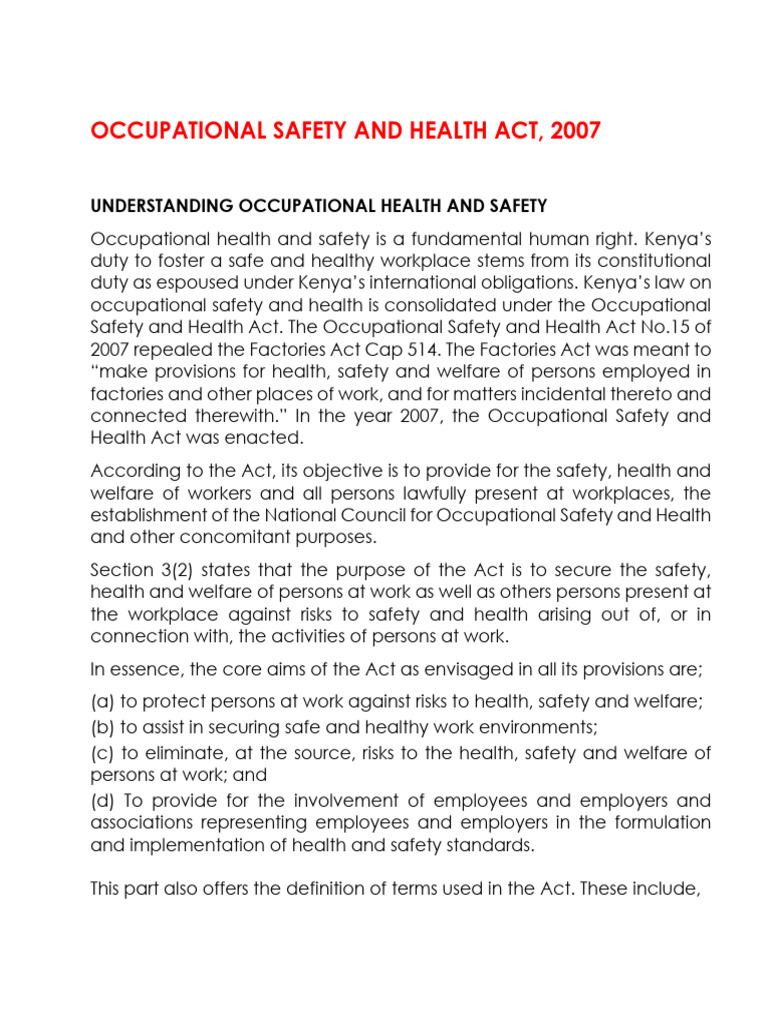 Topic Five - Occupational Safety and Health Act 2007 | PDF ...