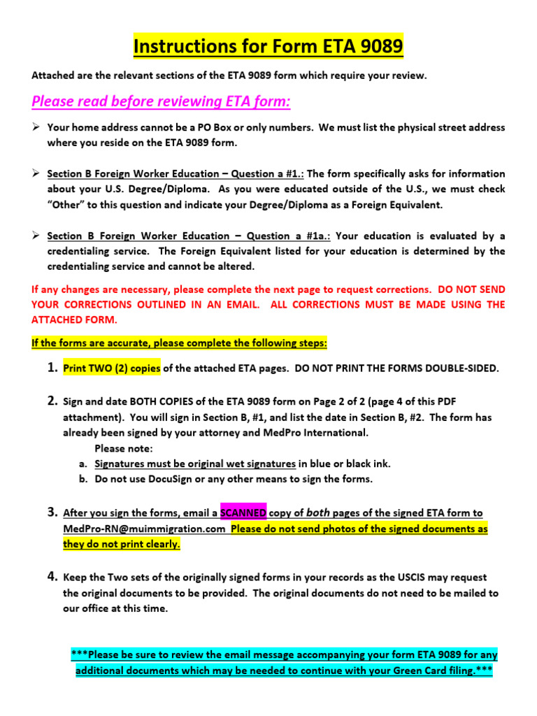 Form ETA 9089 Instructions Guide | PDF | Academic Degree