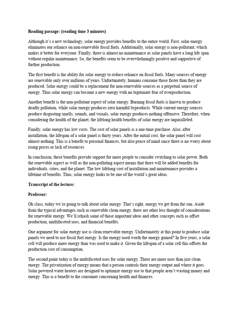 TOEFL Writing Integrated Sample 6 | PDF | Solar Power | Renewable Energy