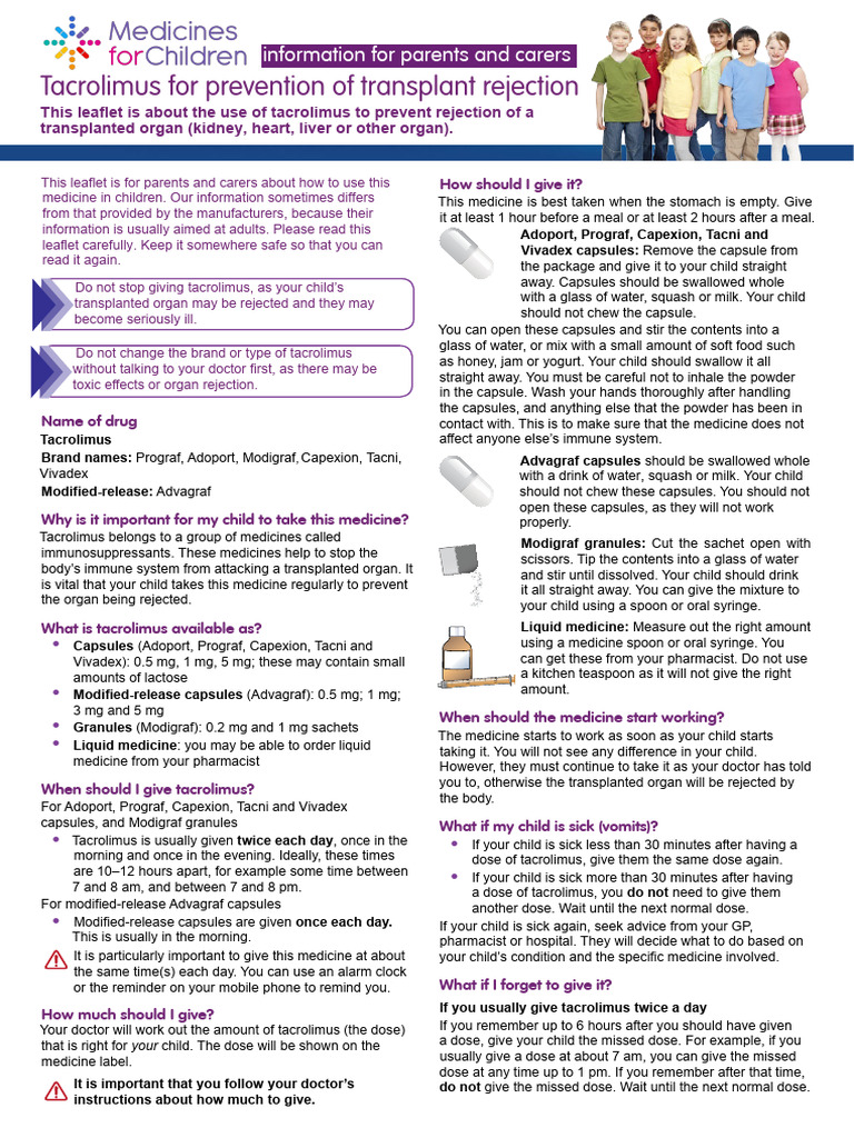 Tacrolimus For Prevention of Transplant Rejection 1 | PDF | Dose ...
