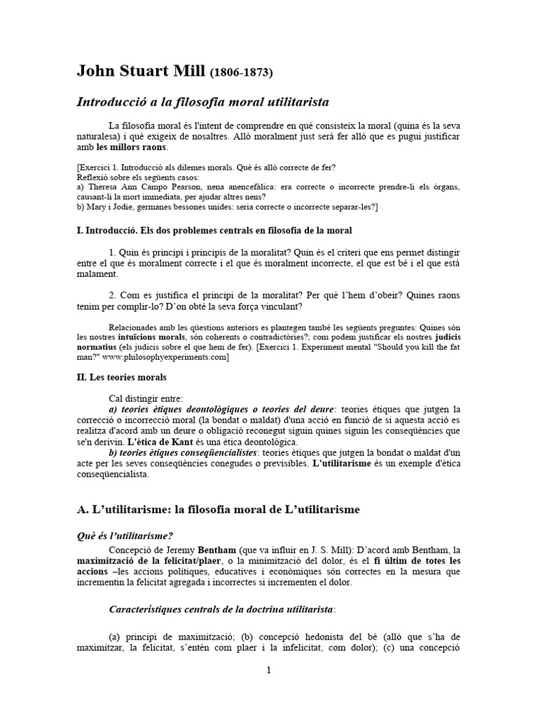 Apunts J S Mill Utilitarisme | PDF