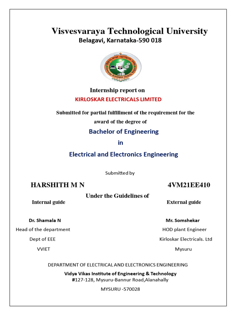 Kirloskar Front Page1 HARSHIT | PDF | Physical Sciences | Electricity