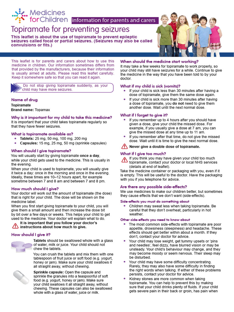 Topiramate Guide for Parents of Children | PDF | Epilepsy | Health Care