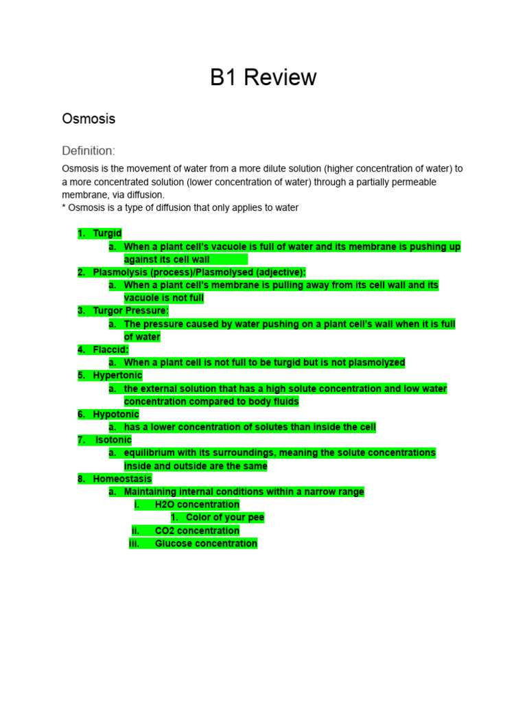 GCSE Biology Unit B1 Review | PDF | Osmosis | Cell (Biology)