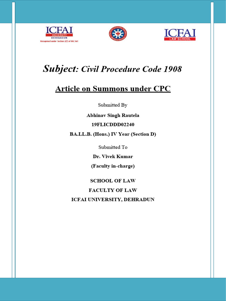 CPC Assignment (Summons) | Download Free PDF | Summons | Lawsuit