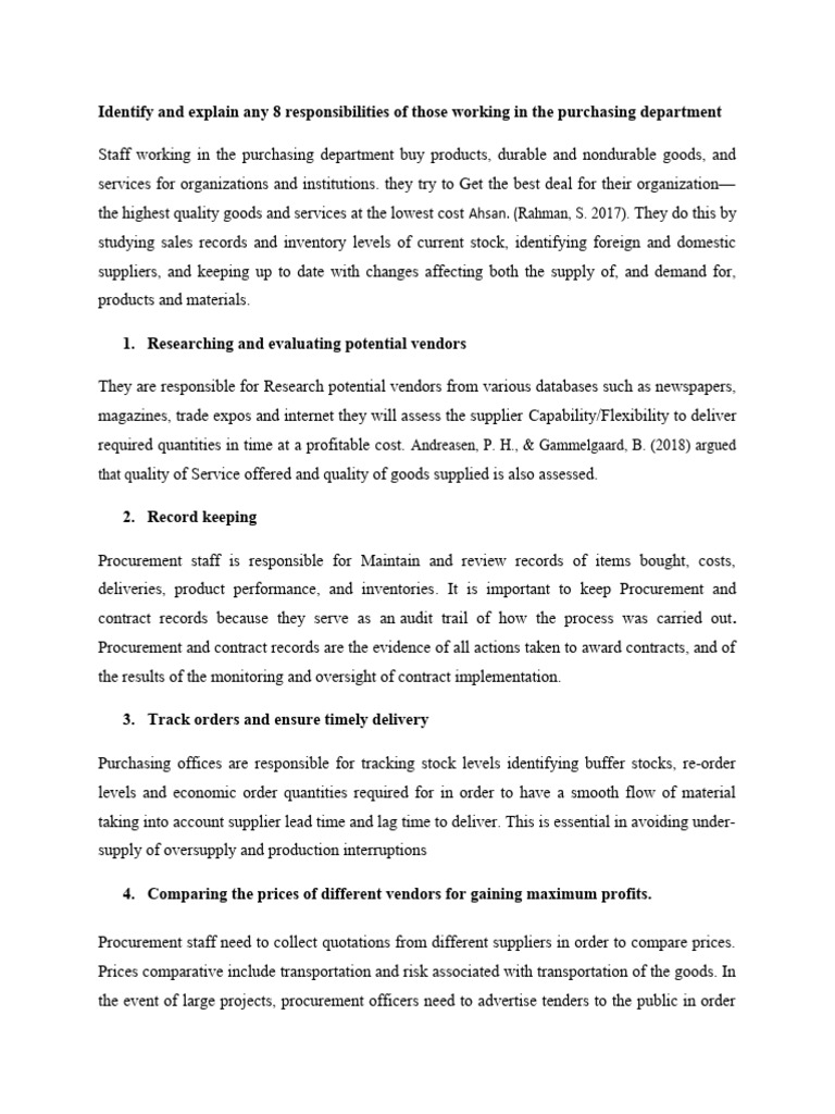 8 Key Responsibilities in Purchasing Department | PDF | Procurement ...