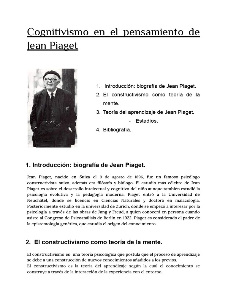 Piaget y el Constructivismo Cognitivo | PDF | Teoría del aprendizaje (educación) | Aprendizaje