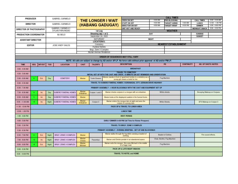THE-LONGER-I-WAIT-FIRST-DAY-CALL-SHEET | PDF | Cultural Aspects Of Death