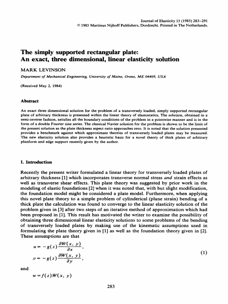 Levinson Elasticity Plates Paper - Isotropic | PDF | Elasticity ...