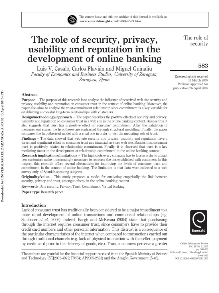The Role of Security Privacy Usability A | PDF | Usability | Reputation