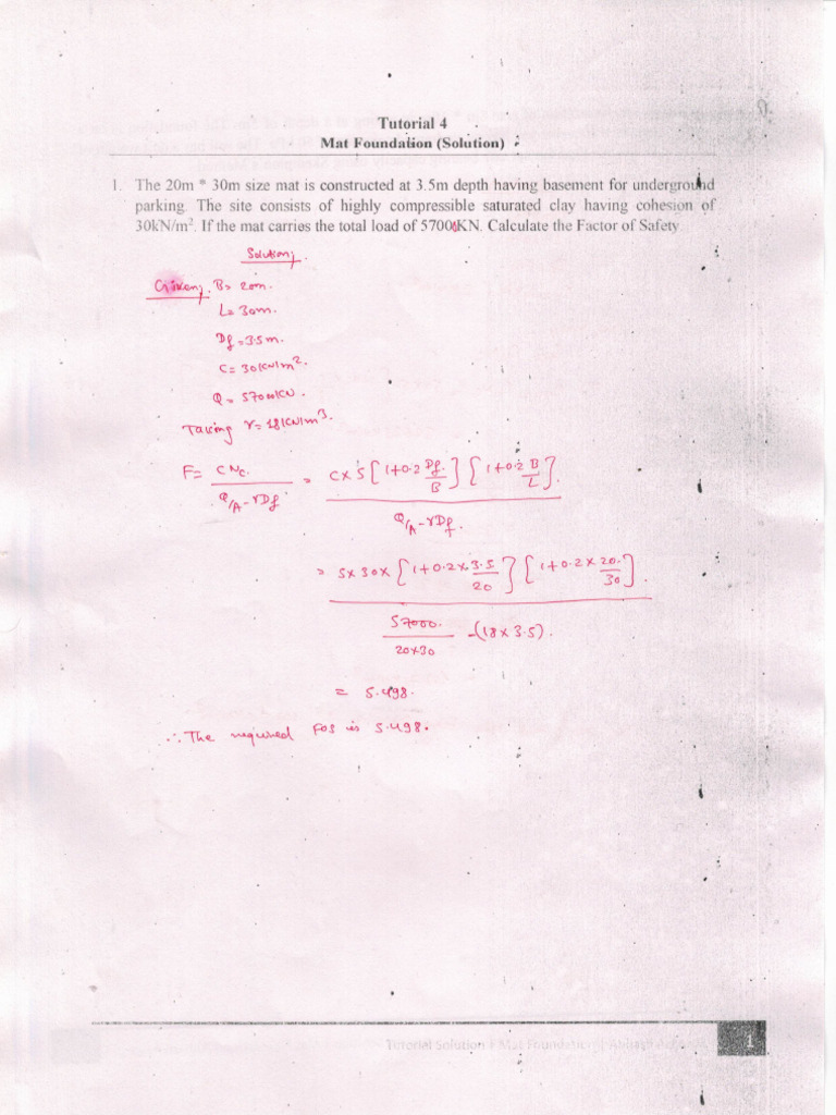 Foundation Engineering Mat Foundation Tutorial Solution | PDF