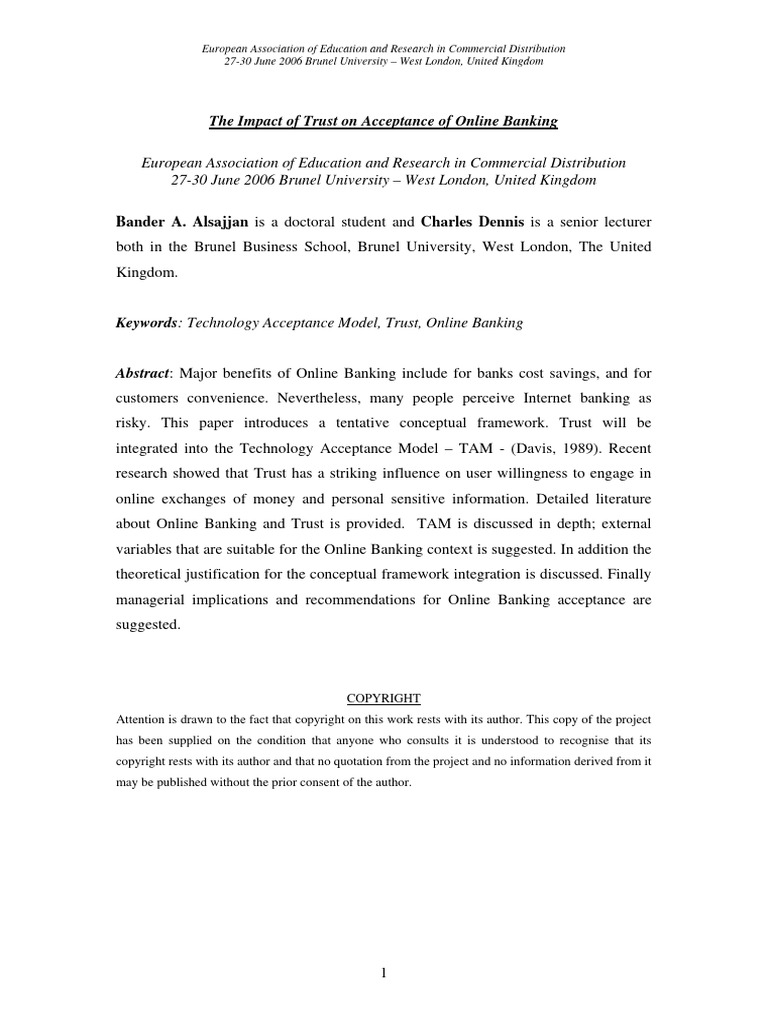 Trust Impact On Online Banking Acceptance Conceptual Framework - Full ...