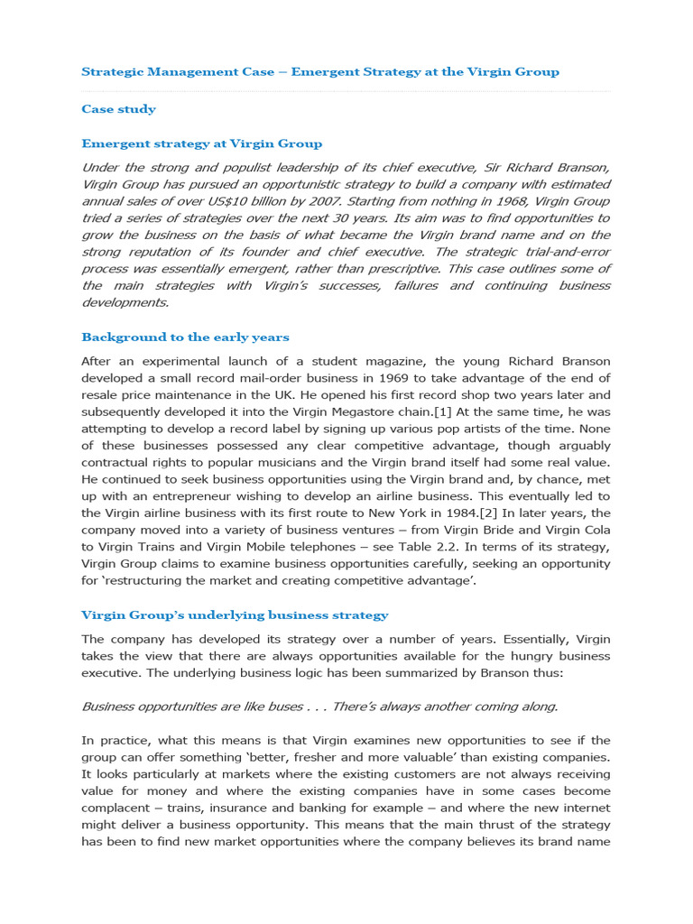 Strategic Management Case Virgin GRP - 2125136588 | PDF | Strategic ...