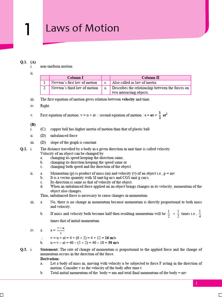 STD 9th Science and Technology Chapter Assessment 1 Laws of Motion | Download Free PDF | Force ...