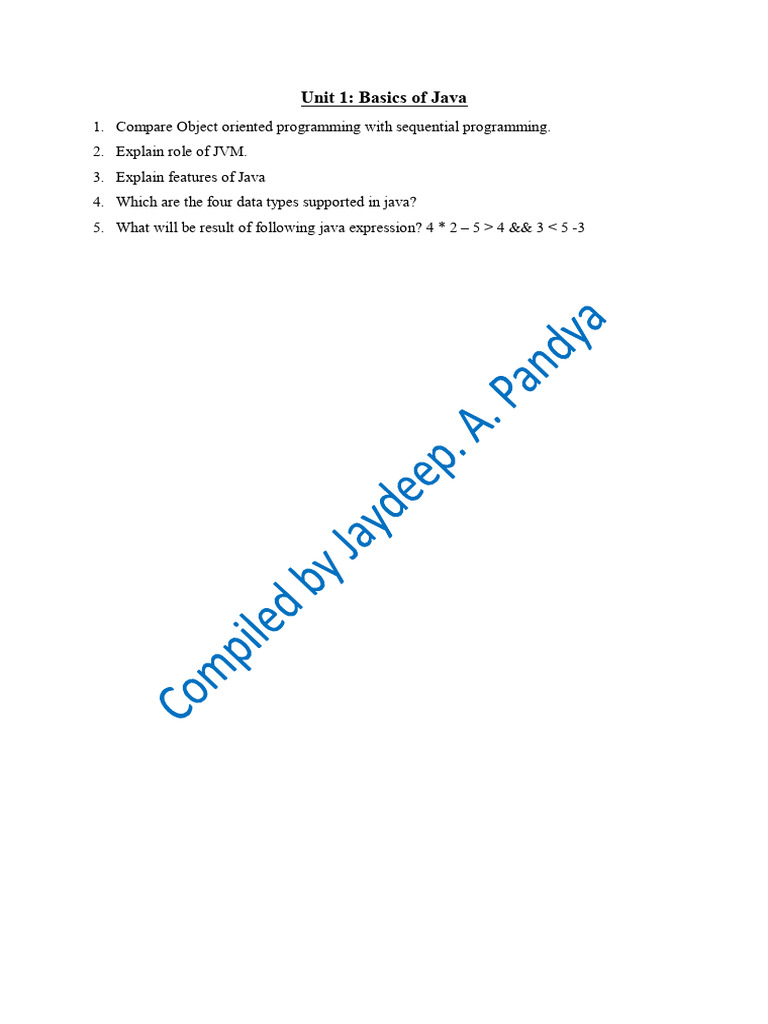 Oop - Unit 1 - Imp Question | PDF | Career & Growth | Computers