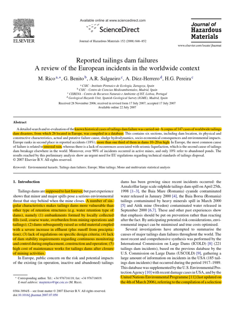 Reported Tailings Dam Failures | PDF | Dam | Mining