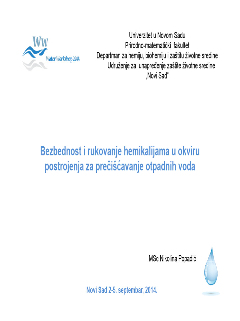 Bezbednost i rukovanje hemikalijama u okviru postrojenja za preciscavanje otpadnih voda | PDF