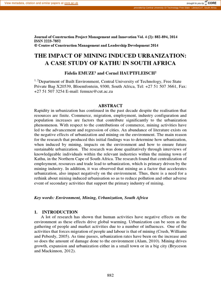 The Impact of Mining Induced Urbanization | PDF | Urbanization ...
