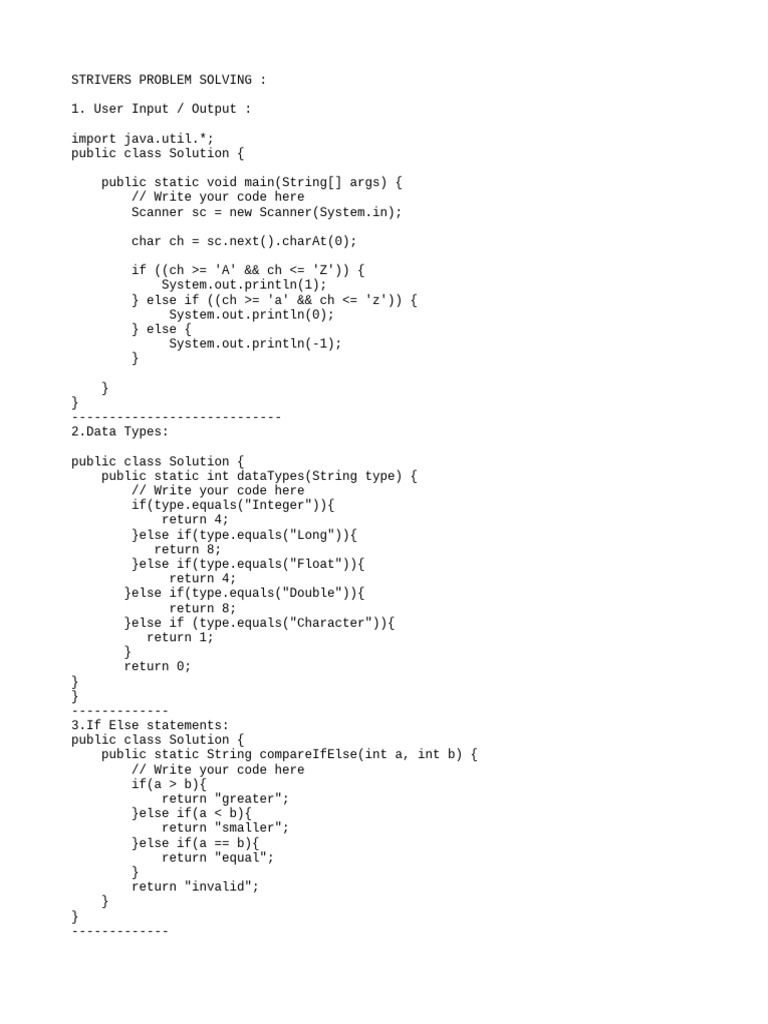 Strivers Problem Solving Java | Download Free PDF | Mathematical Logic | Computer Science