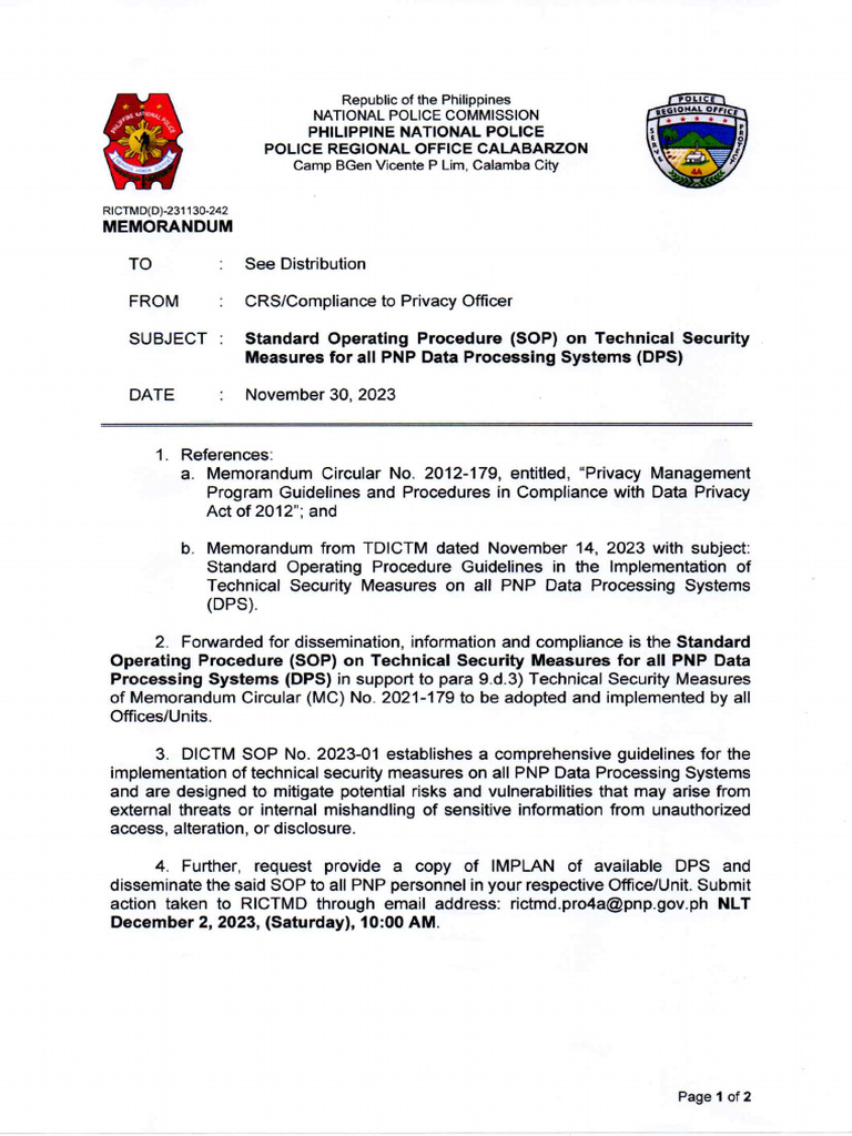 Standard Operating Procedure (SOP) On Technical Security Measures For ...