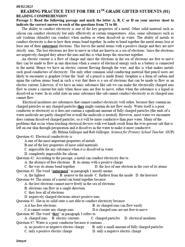 13 HSG Anh 11 2023 01 | PDF | Ion | Electrical Conductor