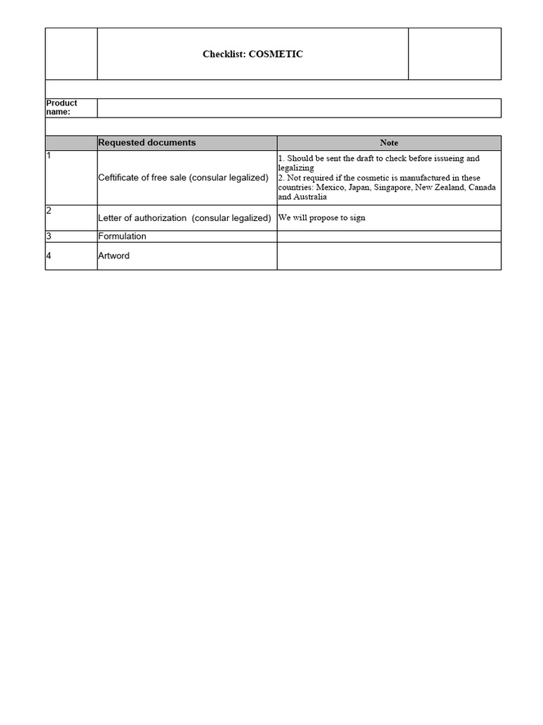 Checklist Cosmetic | PDF | Business | Finance & Money Management