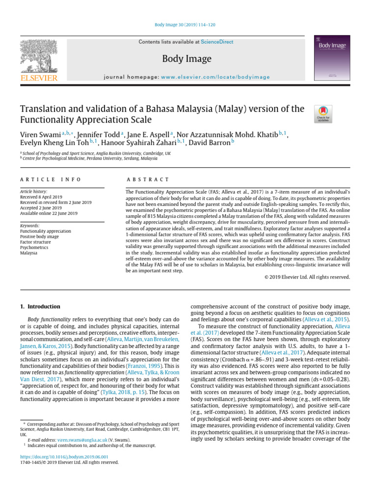 Translation And Validation Of A Bahasa Malaysia Malay Version Of The