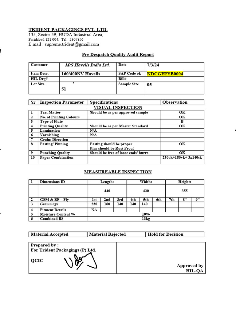 135, Sector 59, HUDA Industrial Area,: M/S Havells India LTD | PDF
