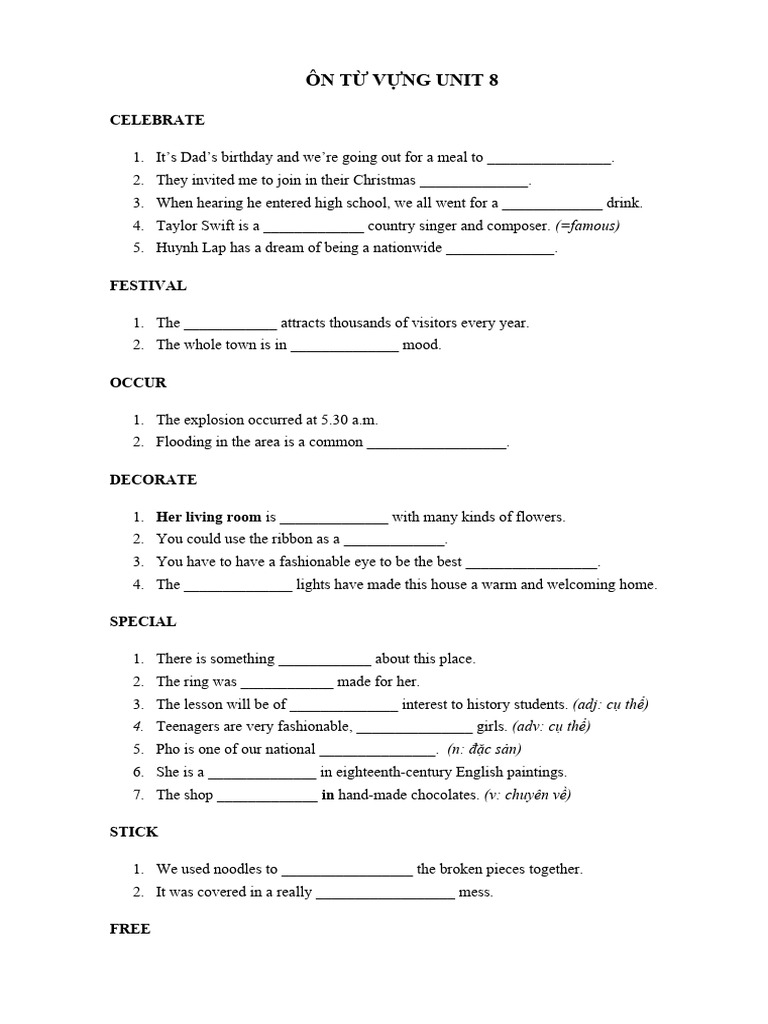 Ôn T V NG Unit 8 | PDF