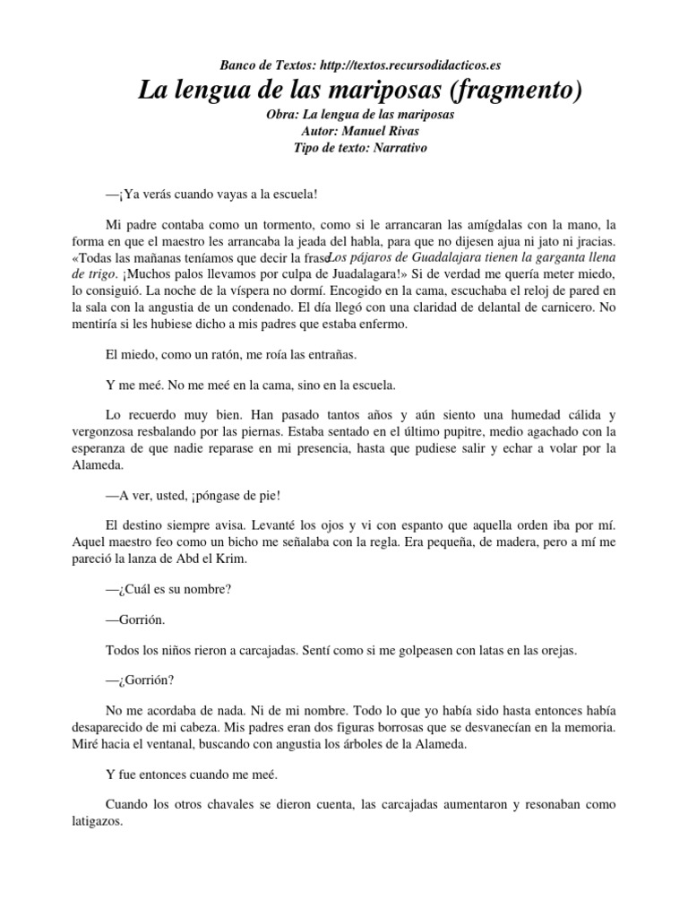 La Lengua de Las Mariposas (Fragmento) | PDF
