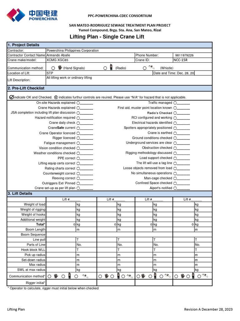 Lifting Plan (Non-Critical and Regular Lift) | PDF | Crane (Machine ...